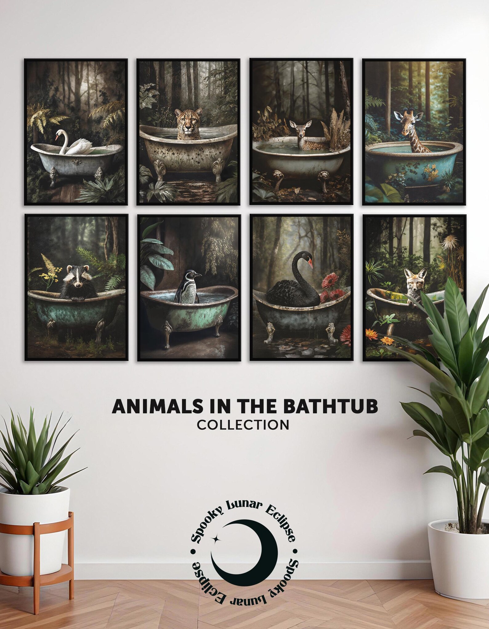 Vintage Skunk Art for Bathroom, Animals in a Bathtub, Dark Academia ...