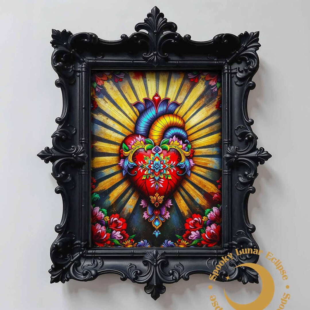 Mexican Sacred Heart Print Art Anatomy Vintage Poster Folk Wall Decor ...
