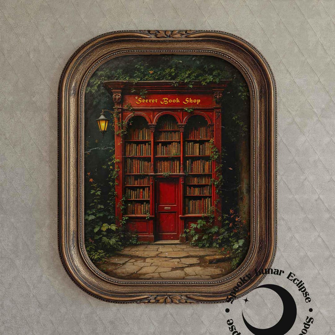 Vintage Fantasy Bookstore Art Print Reading Nook Decor Library Paint ...