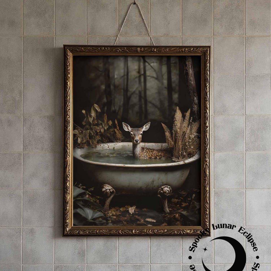Vintage Fawn Deer Print for Bathroom, Dark Academia Bathroom, Victorian ...