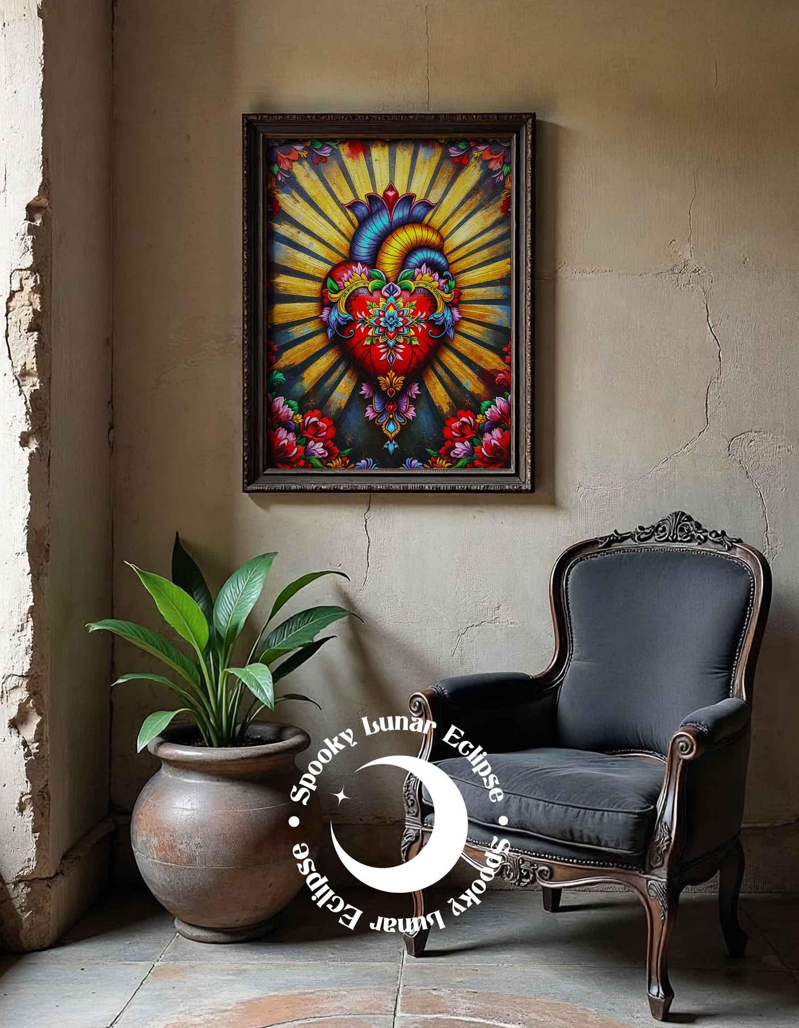 Mexican Sacred Heart Print Art Anatomy Vintage Poster Folk Wall Decor ...