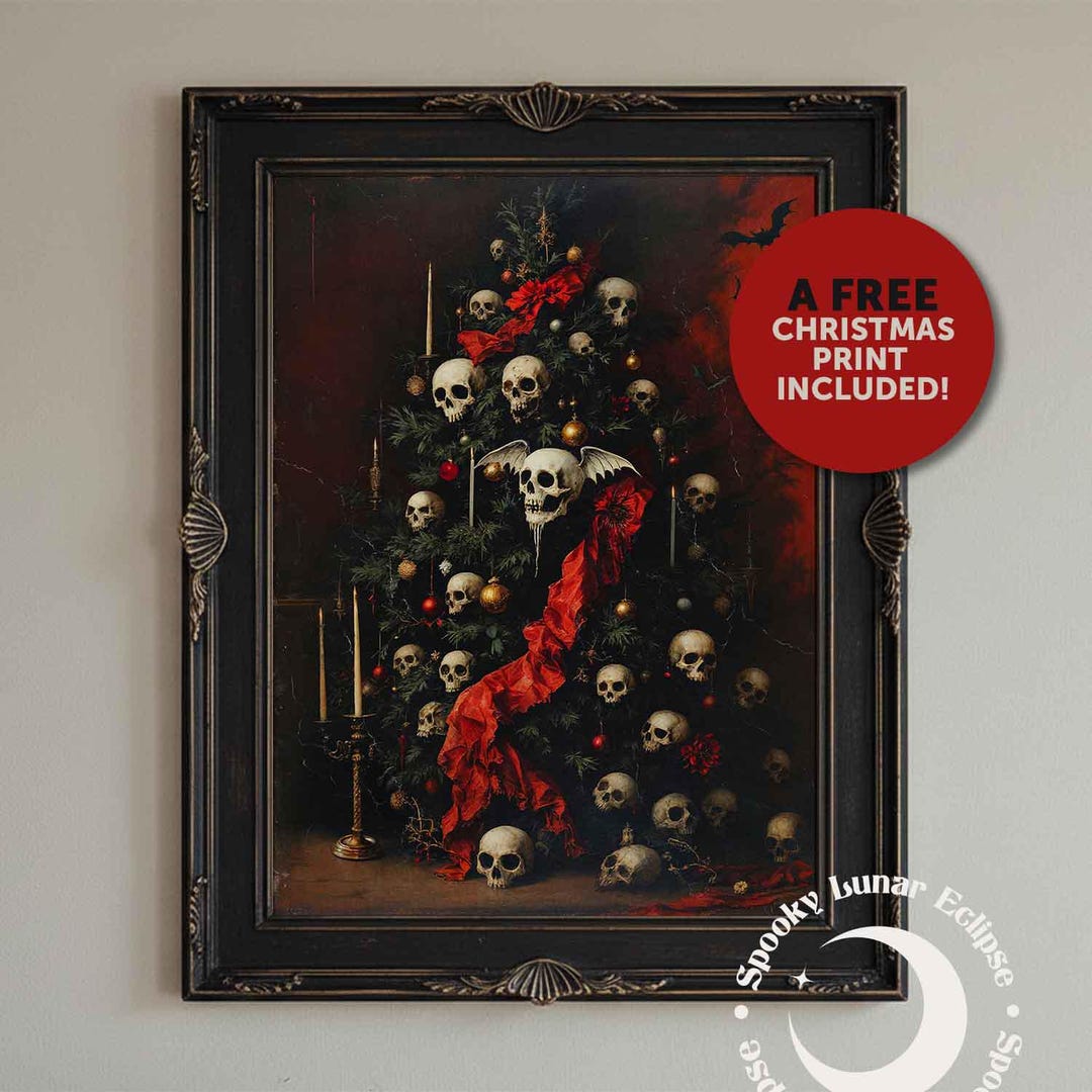 Macabre Christmas Tree With Skulls Art Print Gothic Oil Painting ...