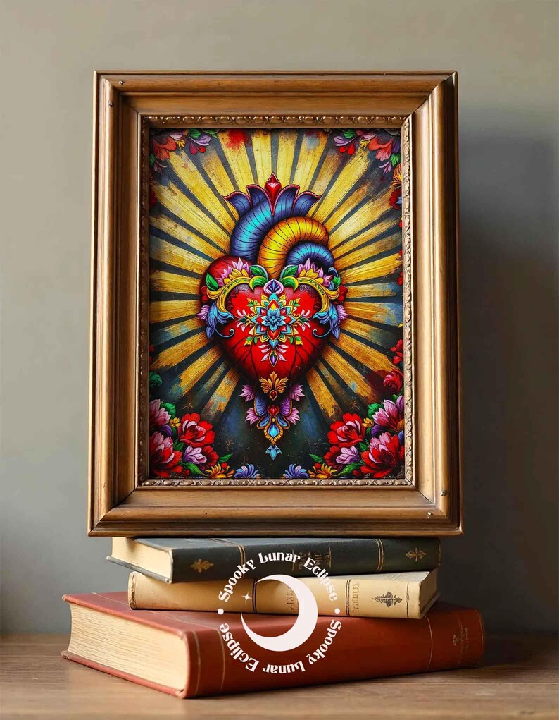 Mexican Sacred Heart Print Art Anatomy Vintage Poster Folk Wall Decor ...