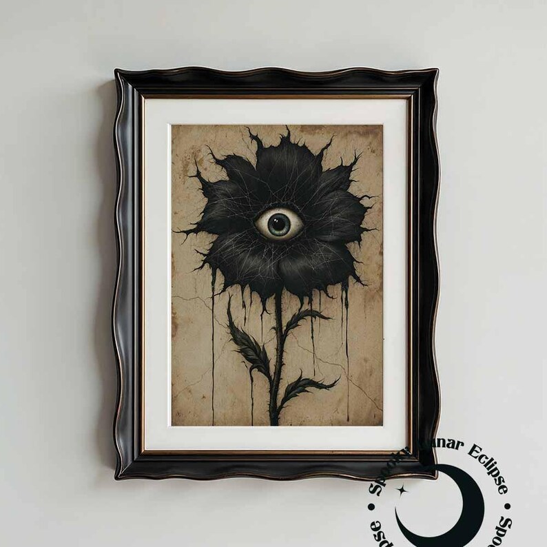 Black Poison Flower With Evil Eye Artwork, Gothic Creepy Floral Eye ...