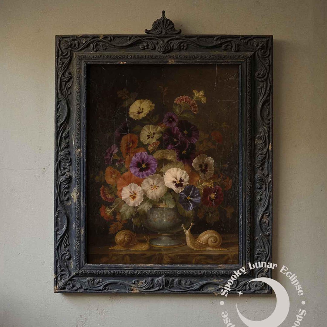 Vintage Victorian Petunias With Snails Art Print Romantic Floral ...