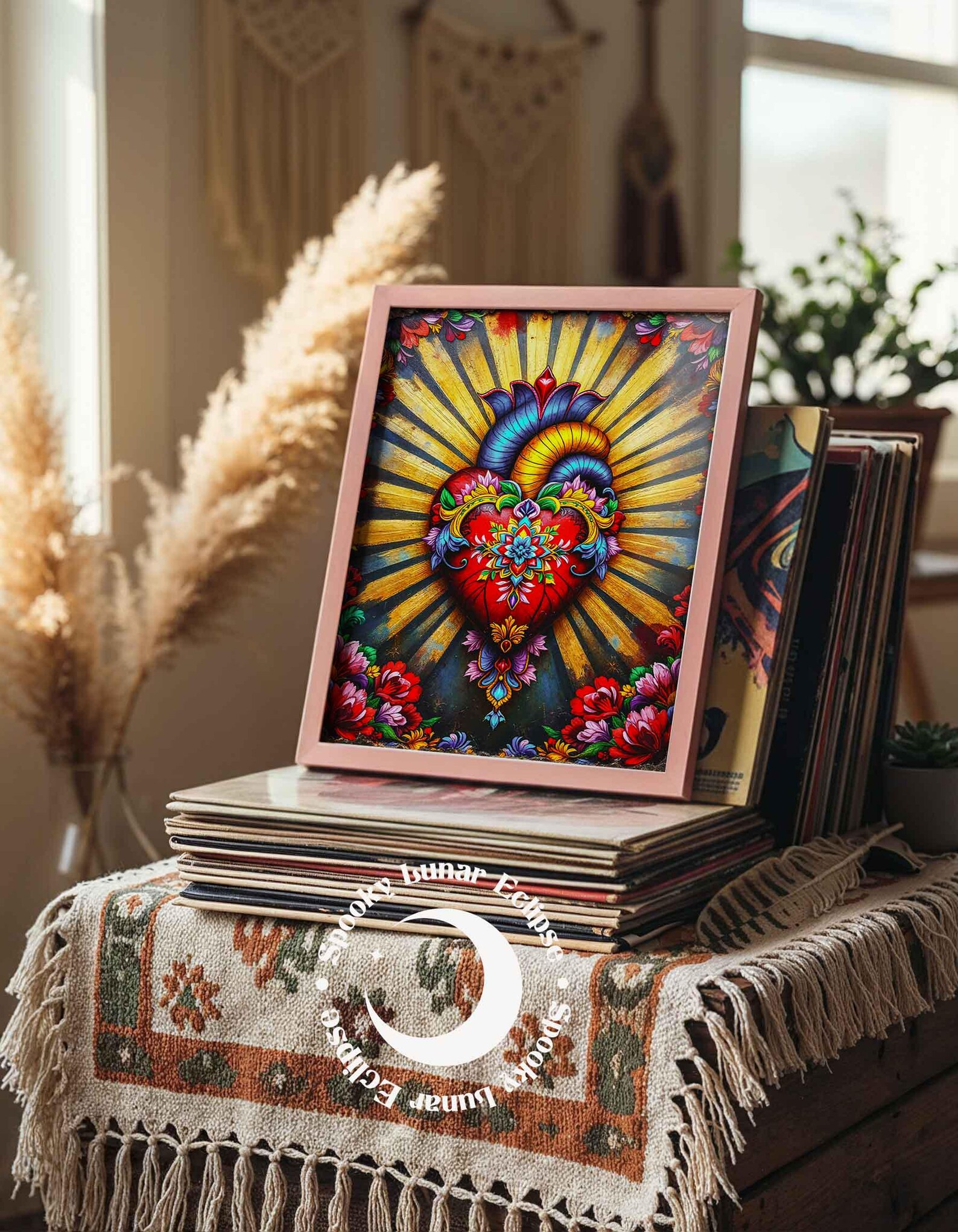 Mexican Sacred Heart Print Art Anatomy Vintage Poster Folk Wall Decor ...