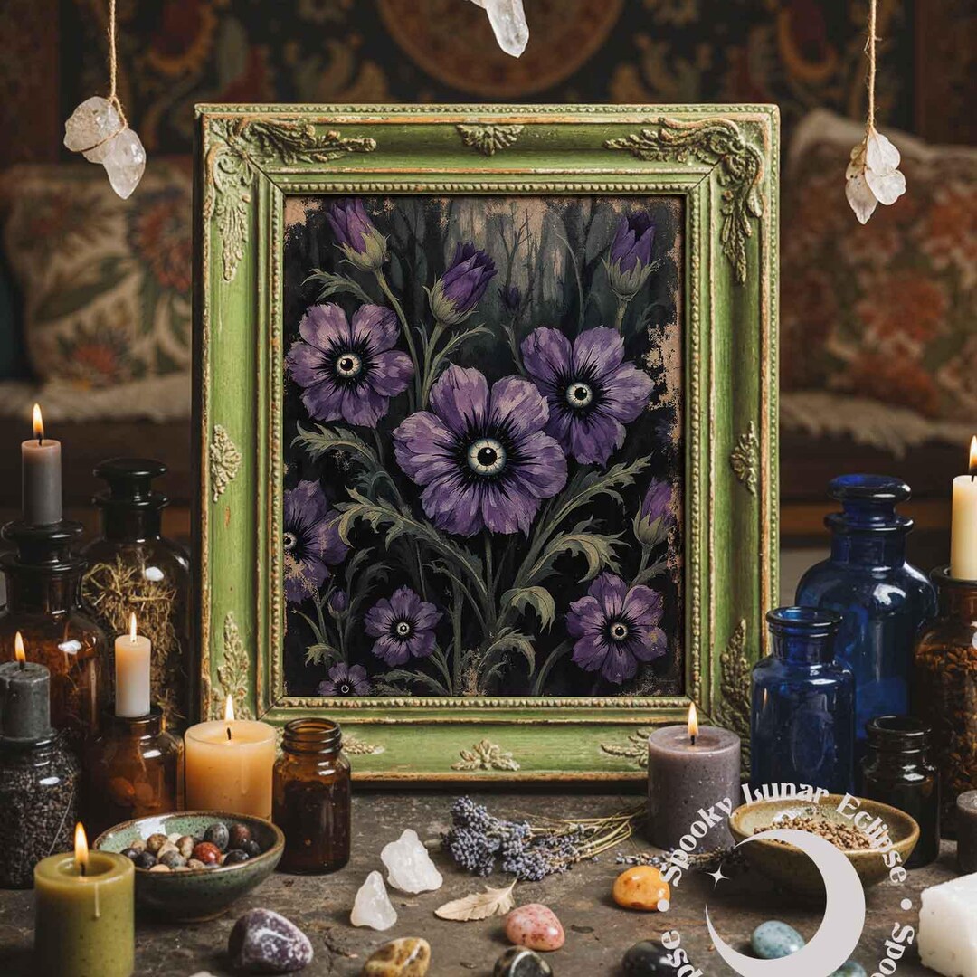 Purple Poison Flowers With Evil Eyes Art Print Gothic Floral Eye ...