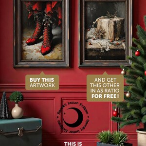 Victorian Goth Christmas Red Shoes Art Print, Vintage Fashion Woman ...