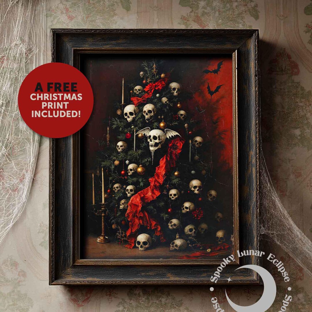 Macabre Christmas Tree With Skulls Art Print Gothic Oil Painting ...