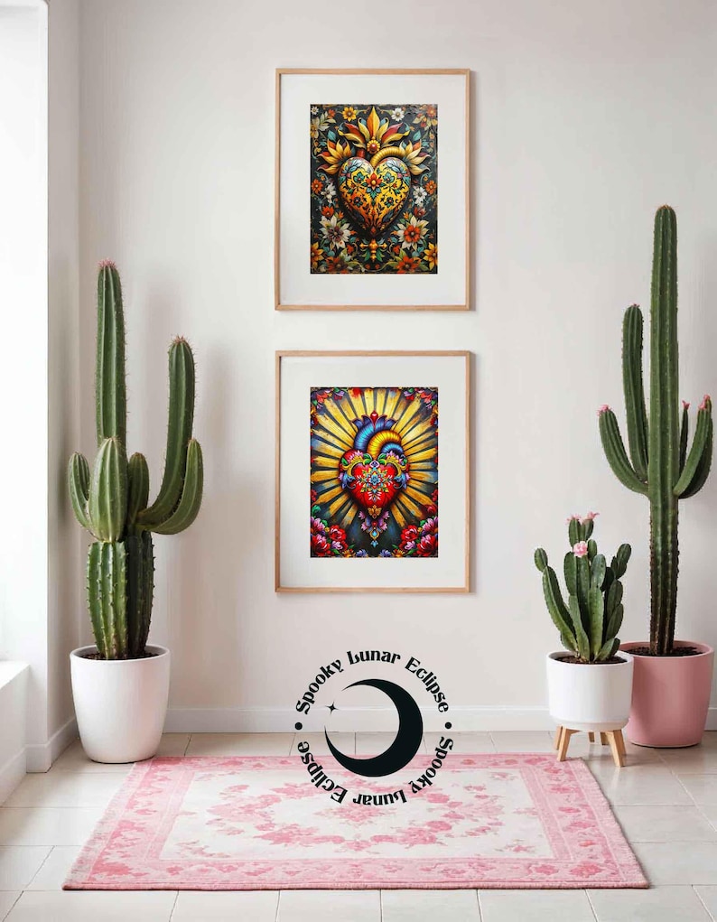 Mexican Sacred Heart Print Art Anatomy Vintage Poster Folk Wall Decor ...