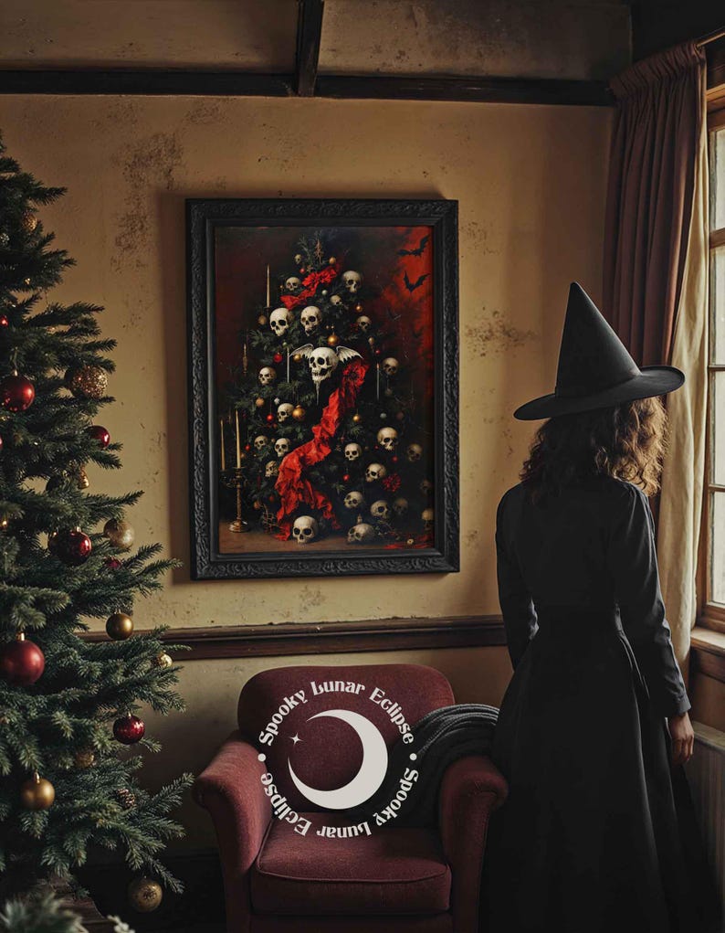 Macabre Christmas Tree With Skulls Art Print Gothic Oil Painting ...