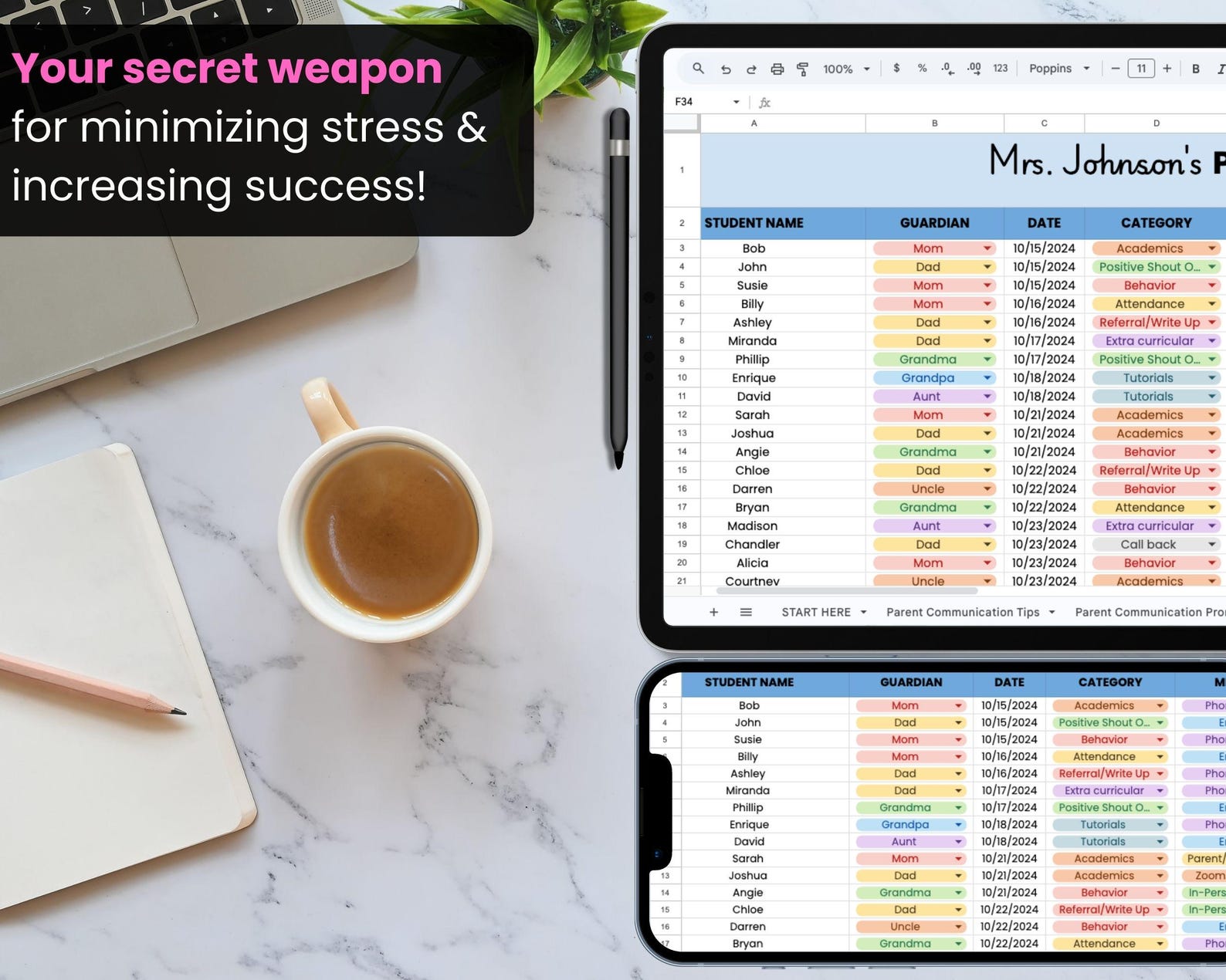 Digital Parent Communication Log for Teacher, Google Sheets Bookkeeping ...