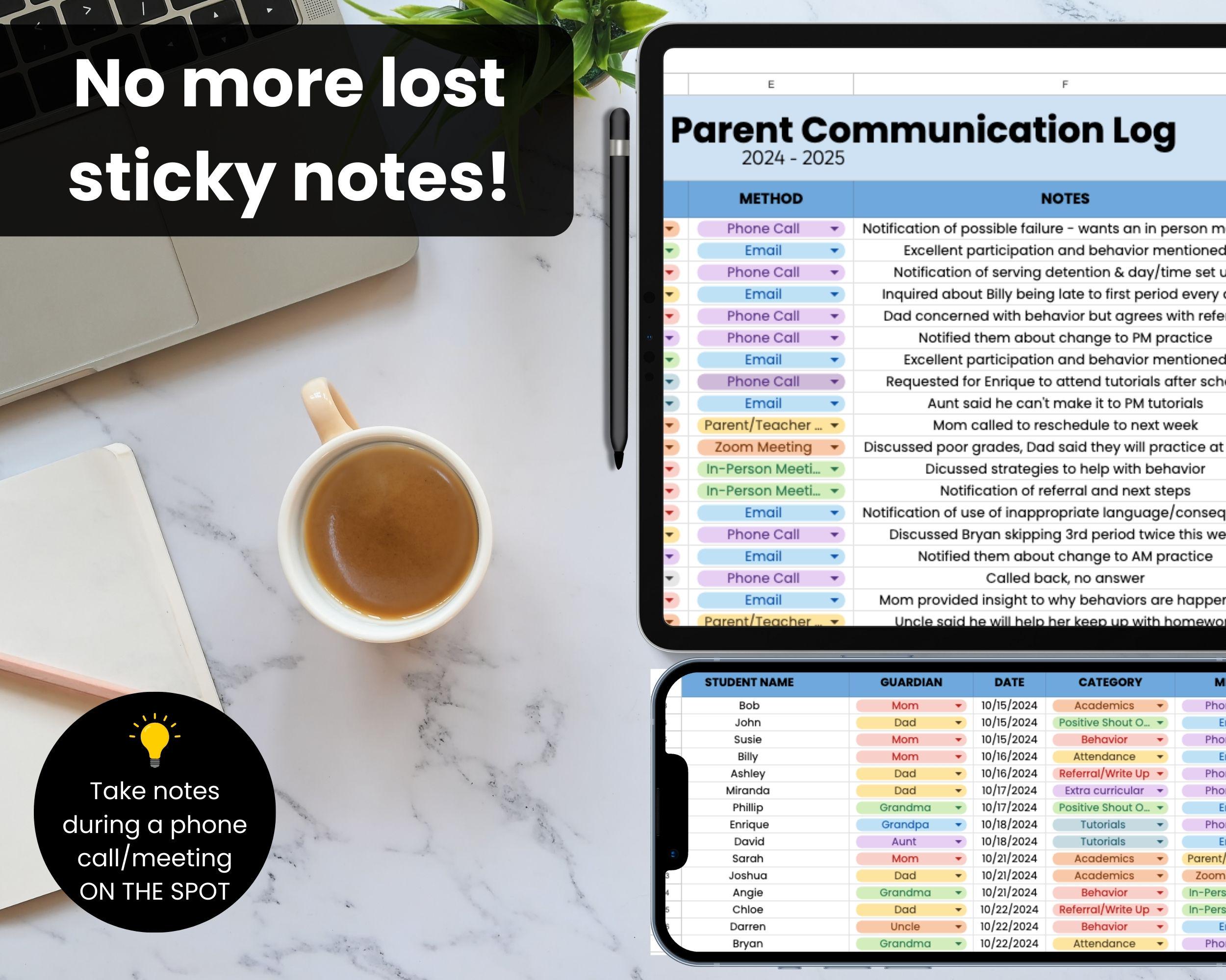 Digital Parent Communication Log for Teacher, Google Sheets Bookkeeping ...