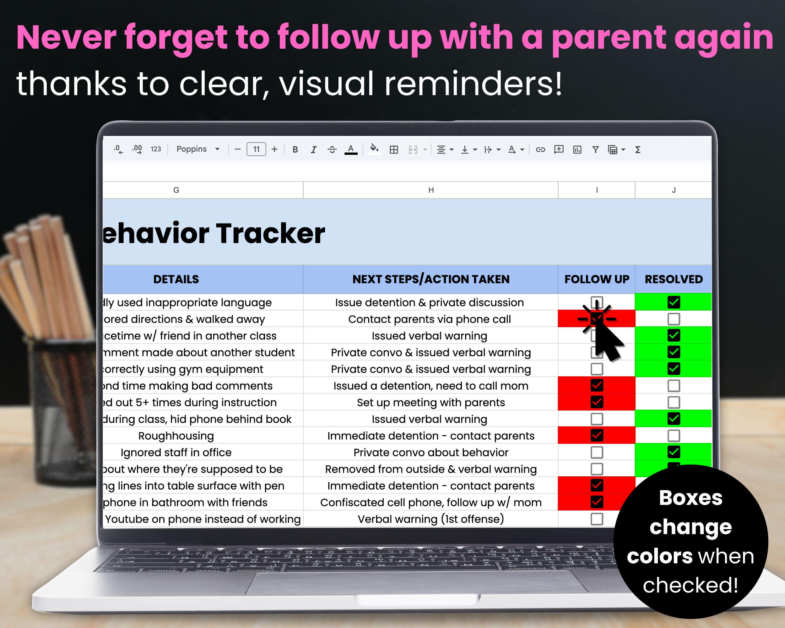 Digital Student Behavior Tracker for Teacher, Google Sheets Bookkeeping ...