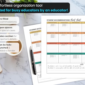 Student Accommodations Cheat Sheet for Teacher, IEP and 504 Tracker for ...