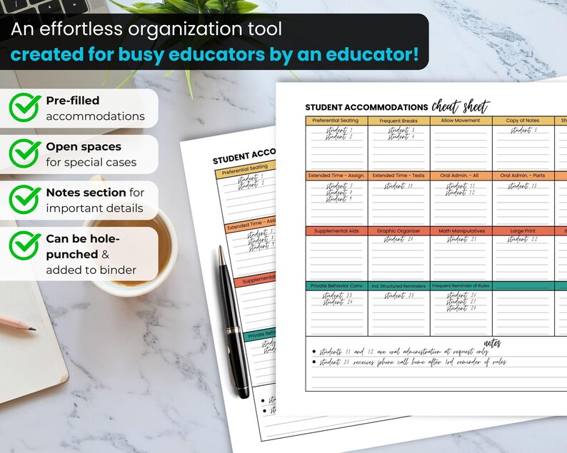 Student Accommodations Cheat Sheet for Teacher, IEP and 504 Tracker for ...