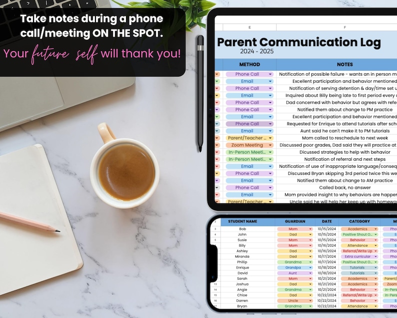 Digital Parent Communication Log for Teacher, Google Sheets Bookkeeping ...