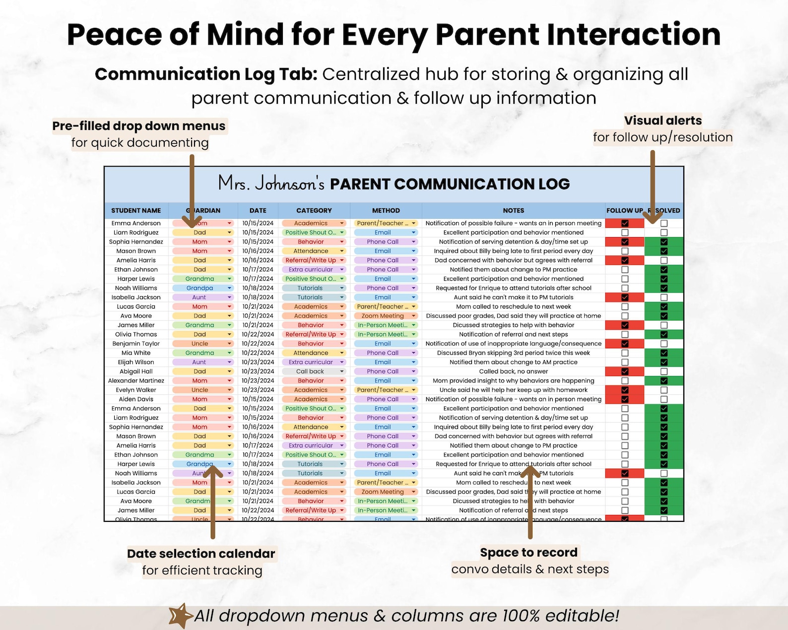 Digital Parent Communication Log for Teacher, Google Sheets Bookkeeping ...