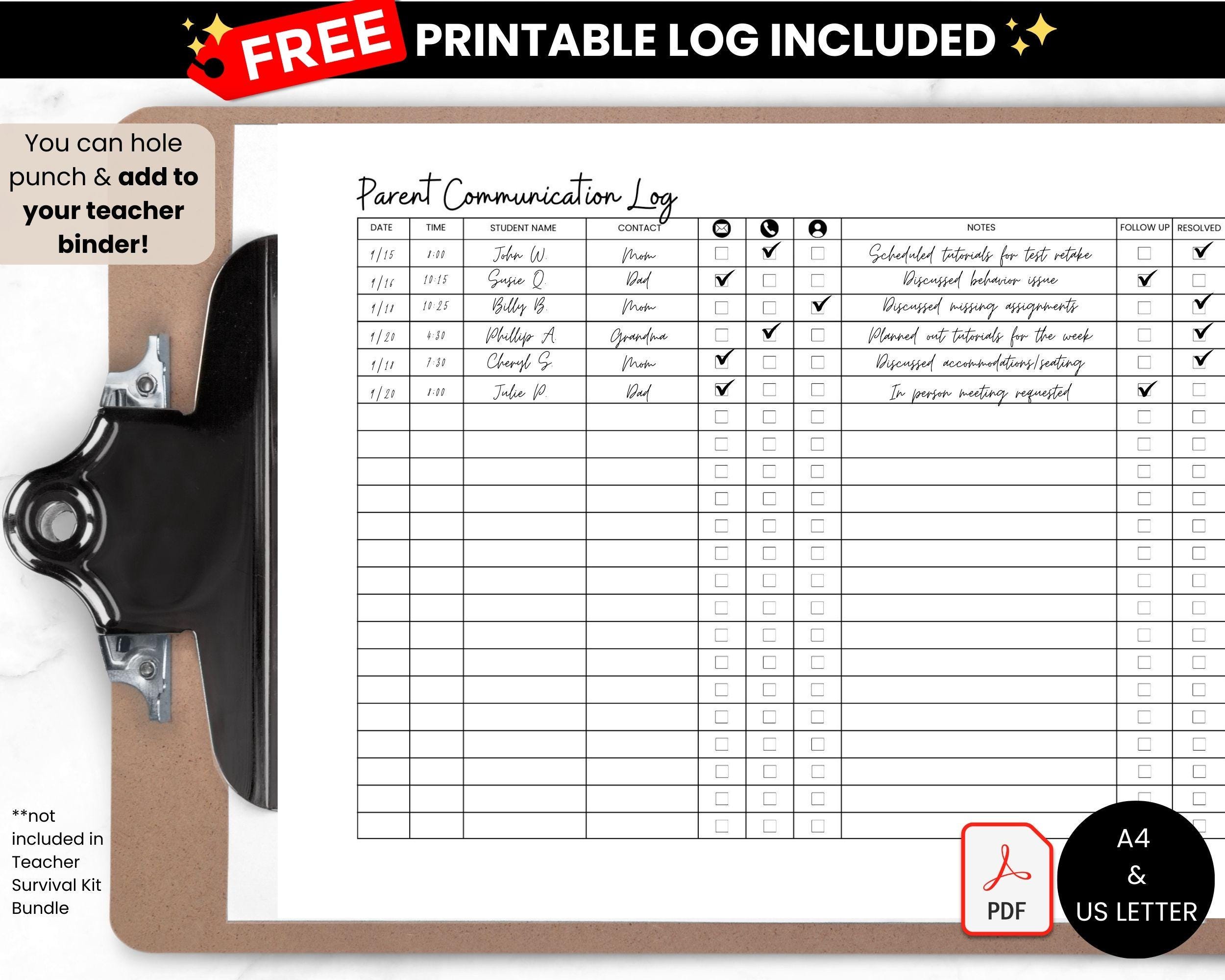Digital Parent Communication Log for Teacher, Google Sheets Bookkeeping ...