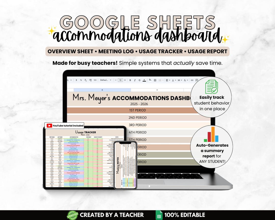 Student Accommodation Tracker for Teacher | IEP & 504 Google Sheets ...