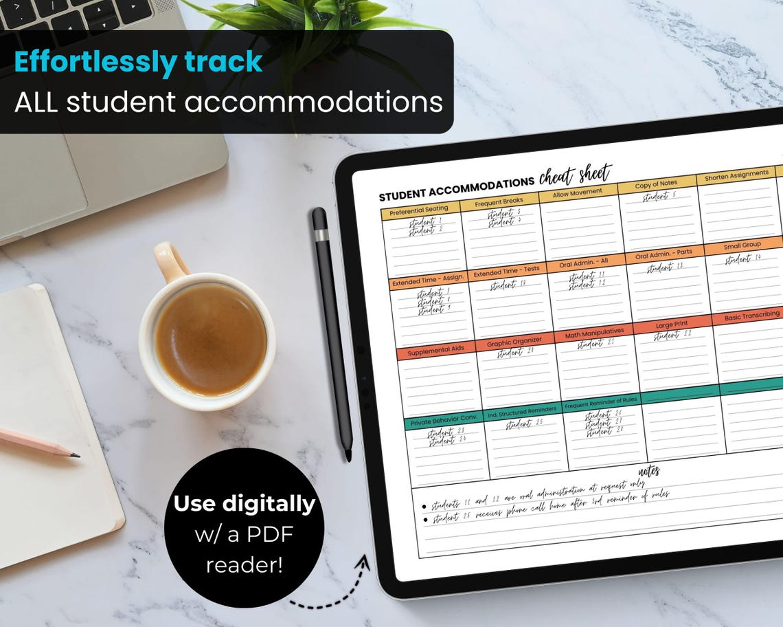 Student Accommodations Cheat Sheet for Teacher, IEP and 504 Tracker for ...