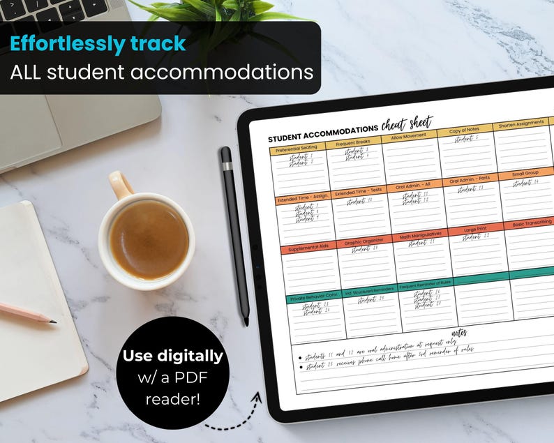 Student Accommodations Cheat Sheet for Teacher, IEP and 504 Tracker for ...