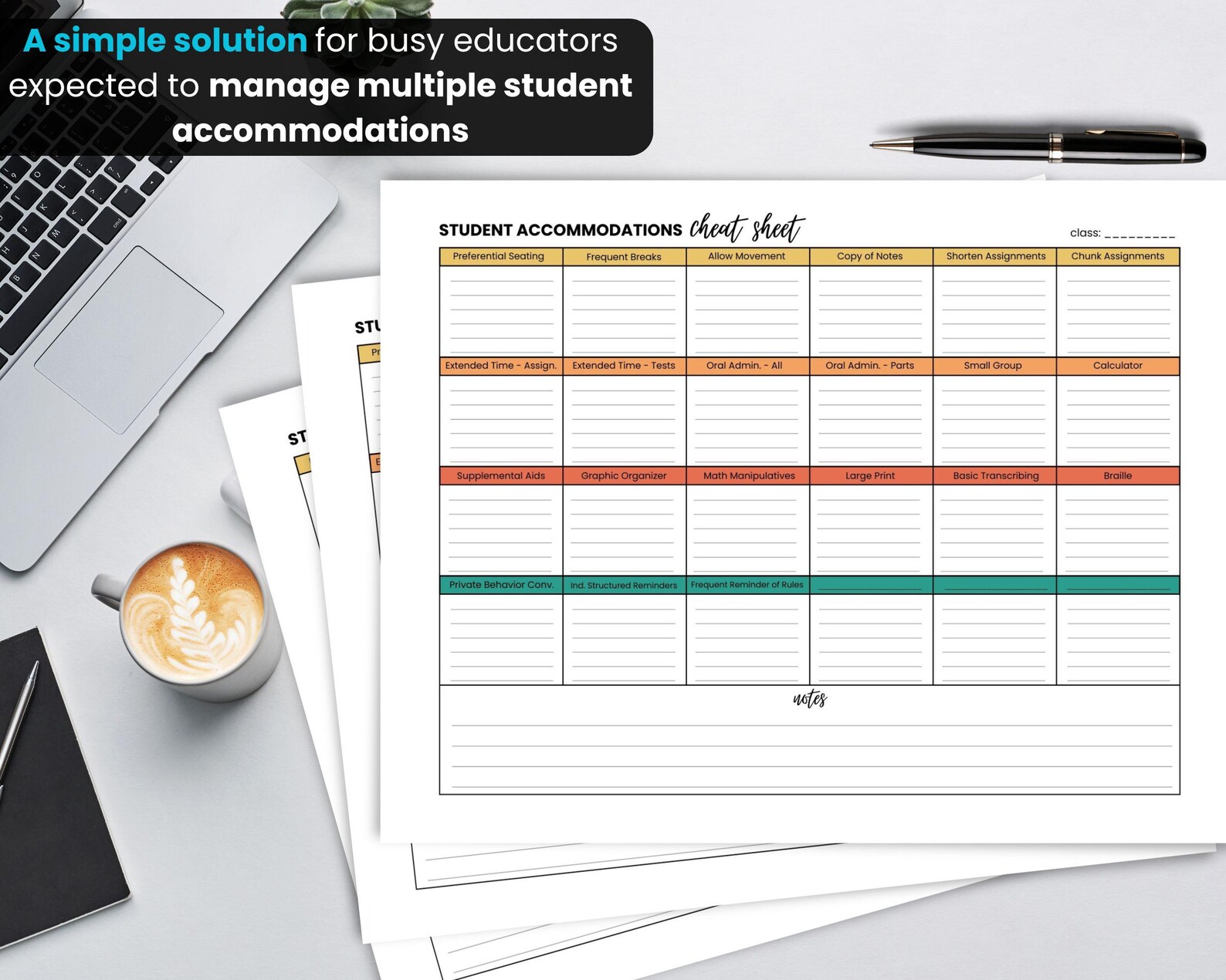 Student Accommodations Cheat Sheet for Teacher, IEP and 504 Tracker for ...