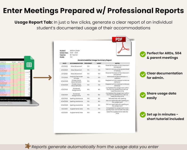 Student IEP Accommodation Tracker Teacher Spreadsheet | IEP 504 Tracker ...