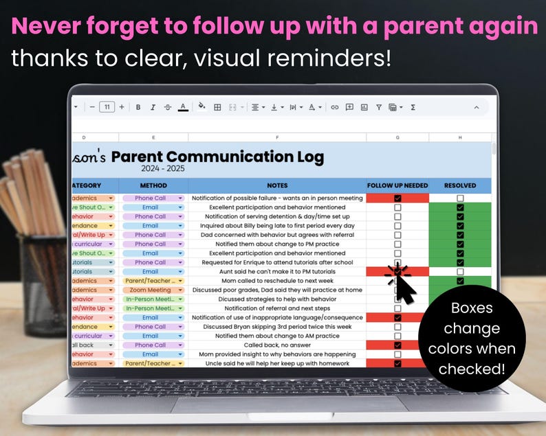 Digital Parent Communication Log for Teacher, Google Sheets Bookkeeping ...