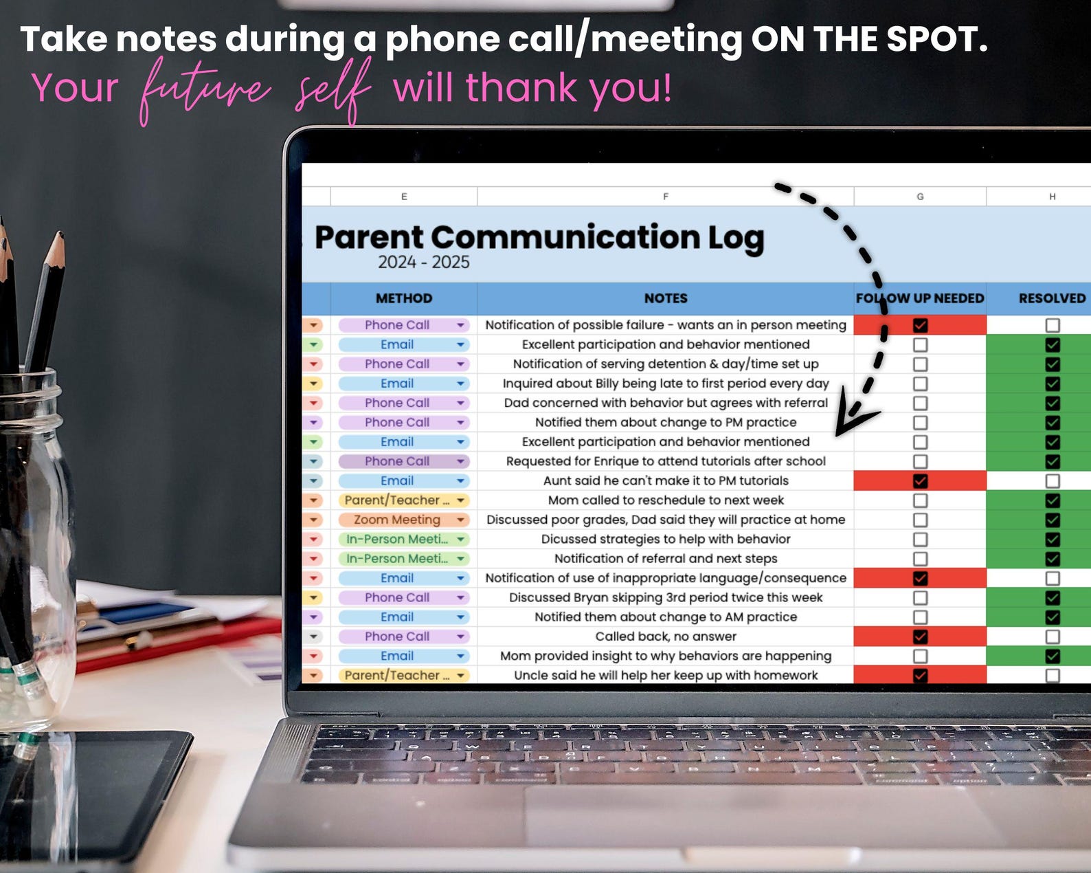 Digital Parent Communication Log for Teacher, Google Sheets Bookkeeping ...