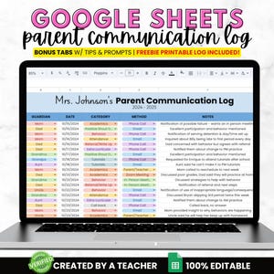 Digital Parent Communication Log for Teacher, Google Sheets Bookkeeping ...
