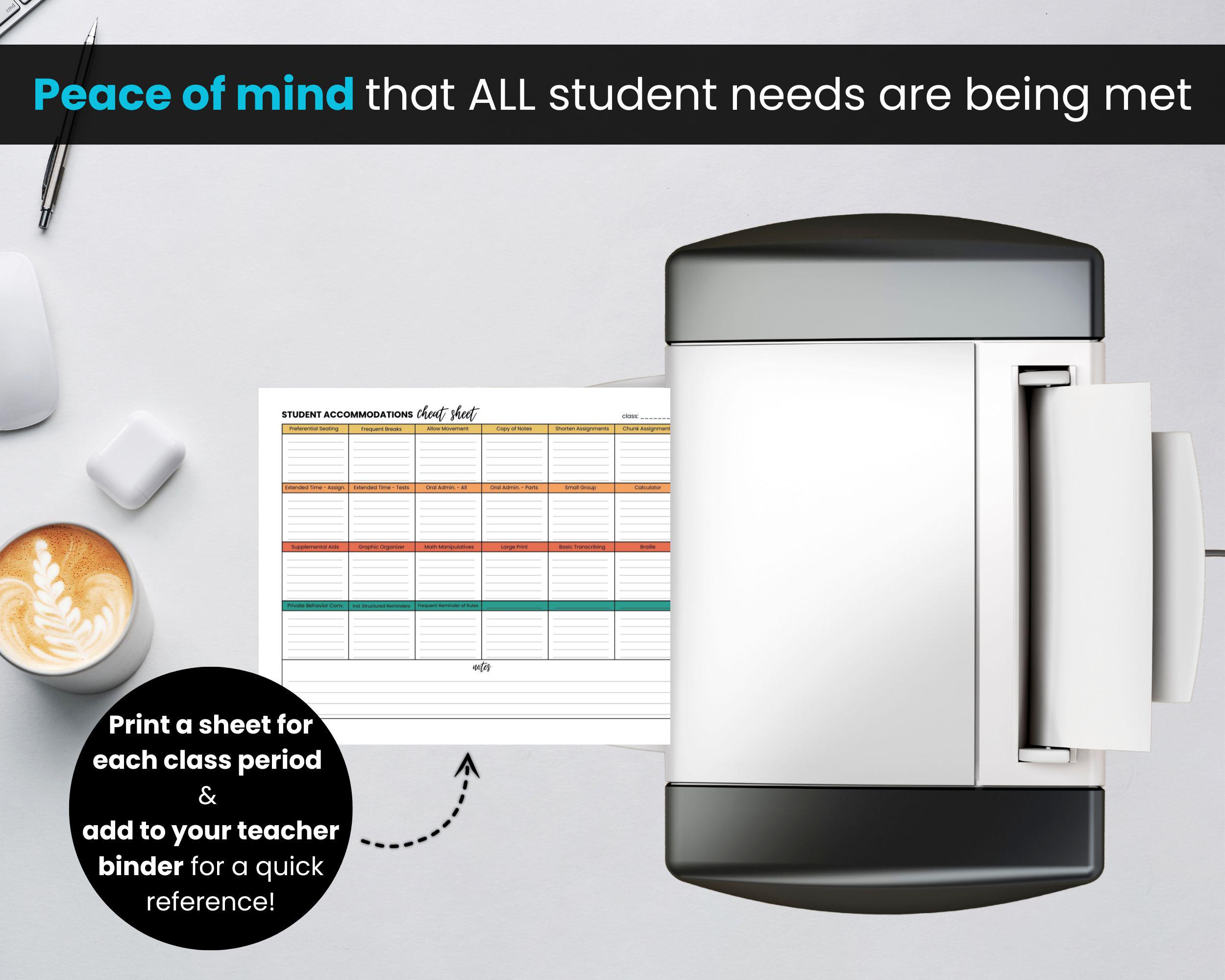 Student Accommodations Cheat Sheet for Teacher, IEP and 504 Tracker for ...