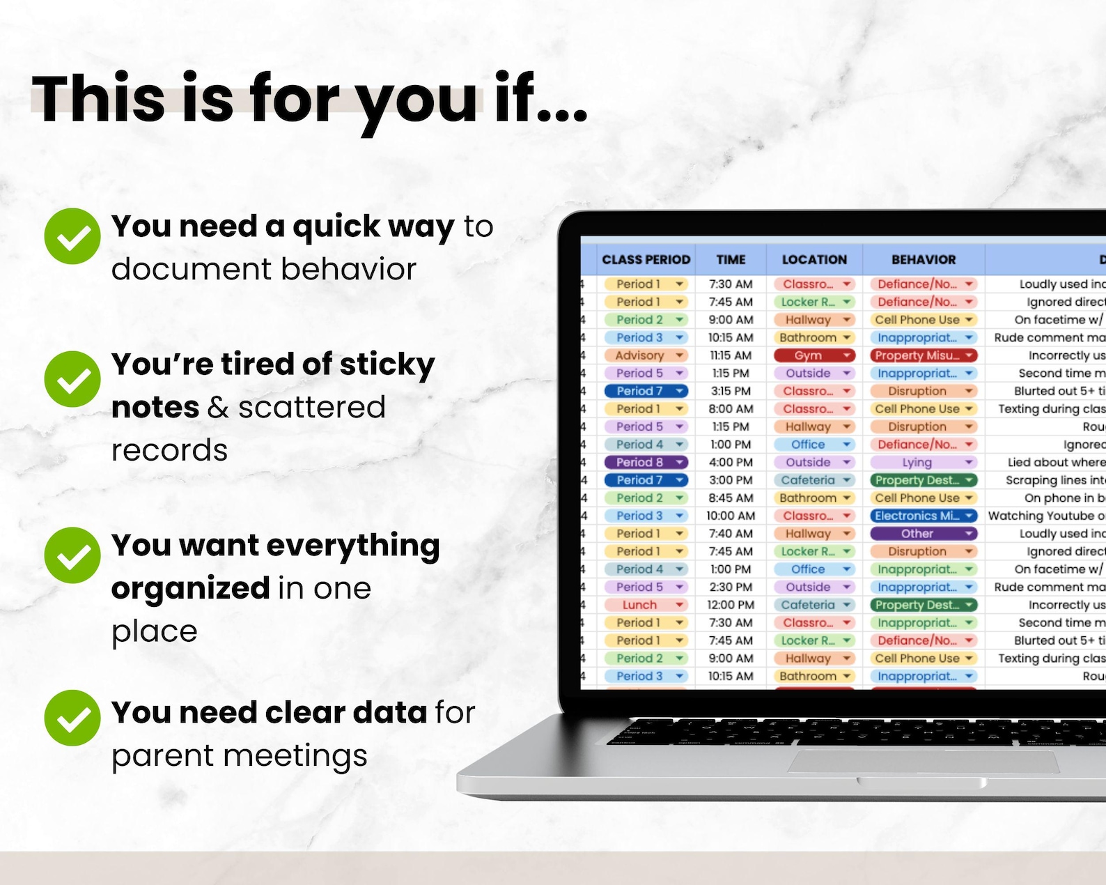 Digital Student Behavior Tracker for Teacher, Google Sheets Bookkeeping ...