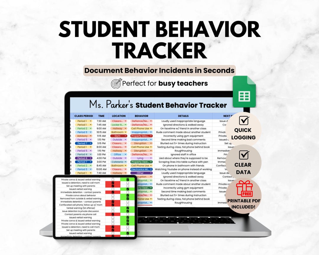 Digital Student Behavior Tracker for Teacher, Google Sheets Bookkeeping ...