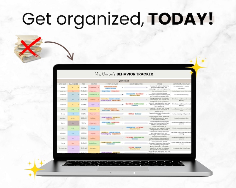 Student Behavior Tracker Spreadsheet for Classroom Teacher, Google ...