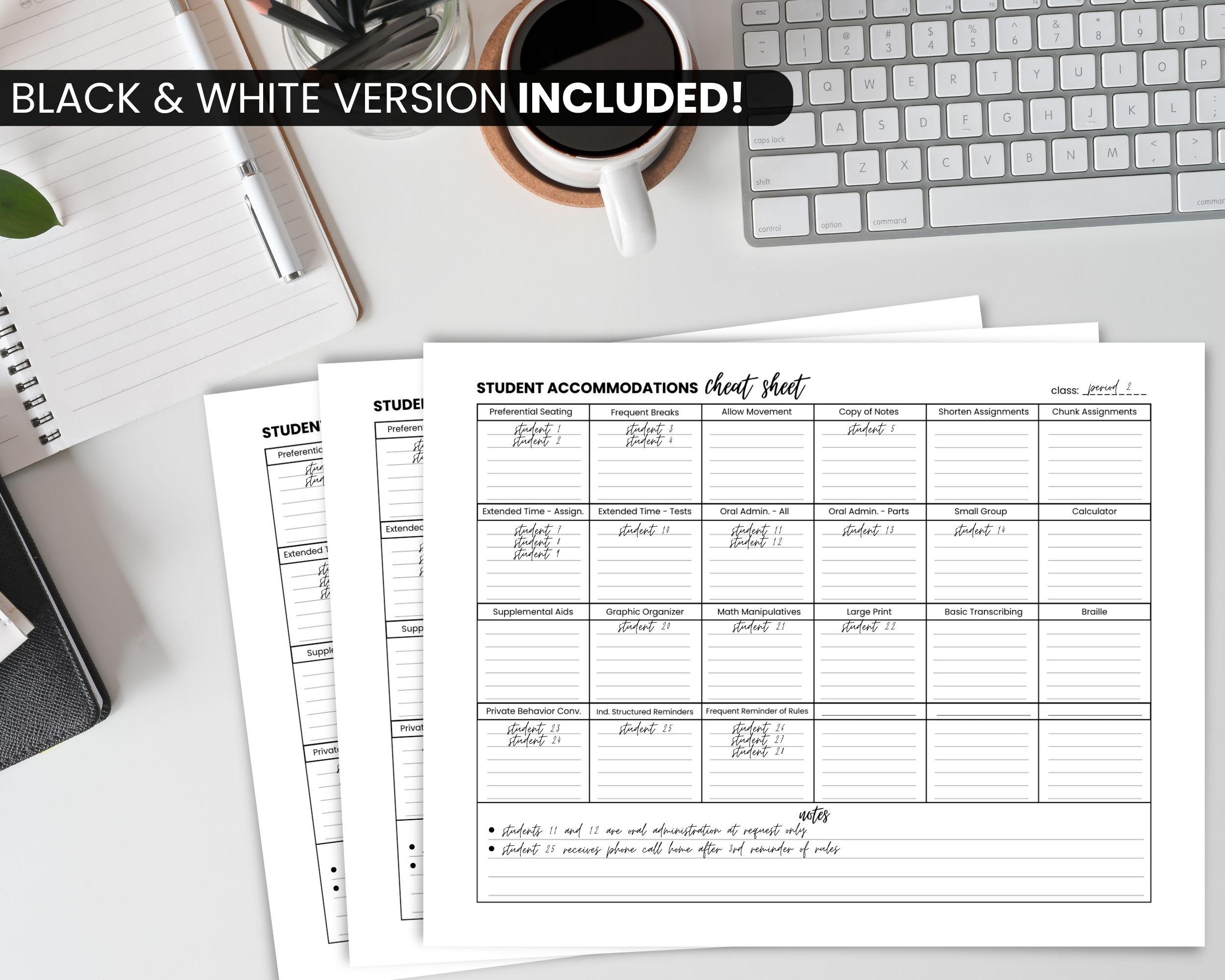 Student Accommodations Cheat Sheet for Teacher, IEP and 504 Tracker for ...