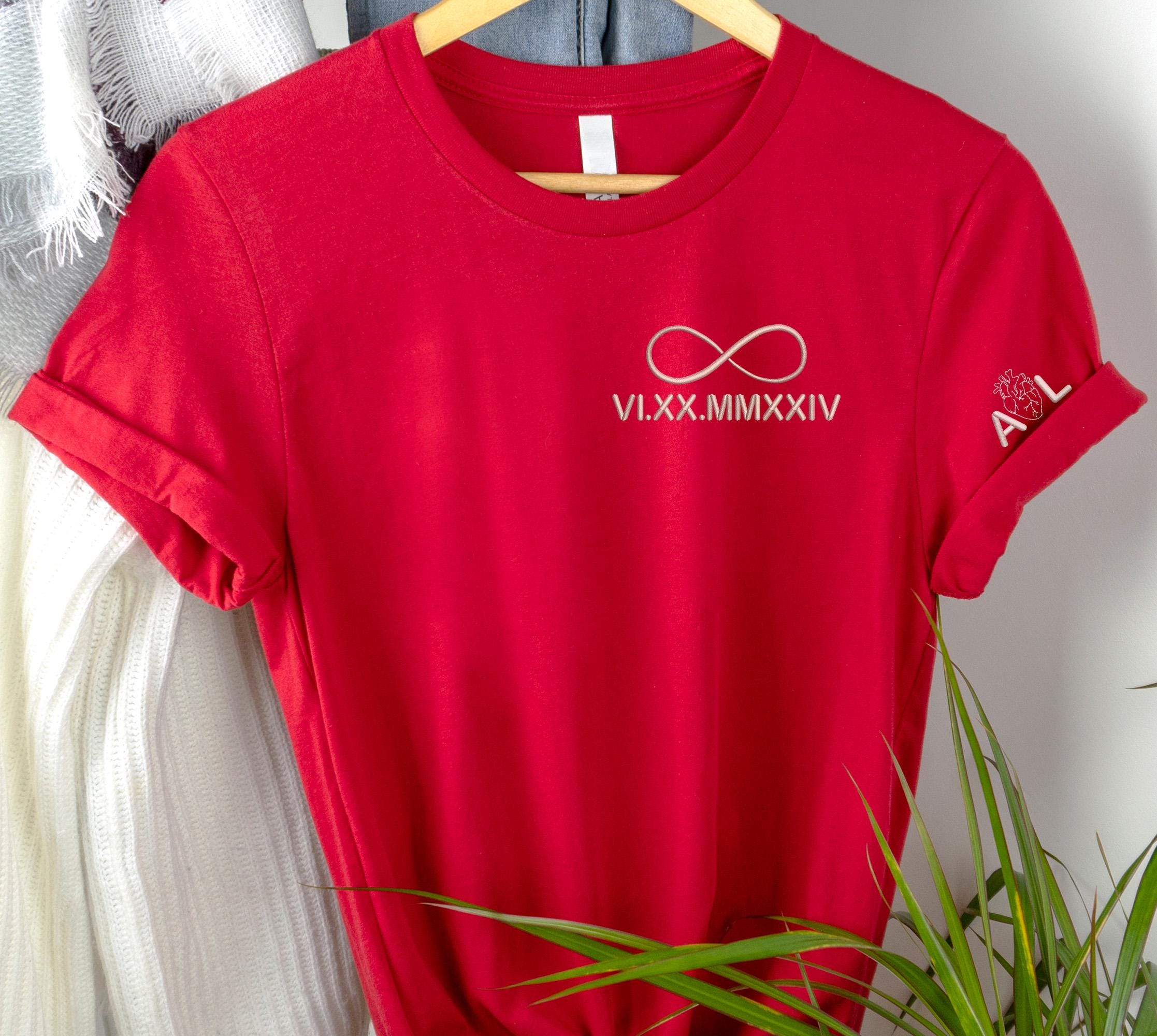 Embroidered Infinity Symbol Shirt, Personalised Roman Numeral Date ...