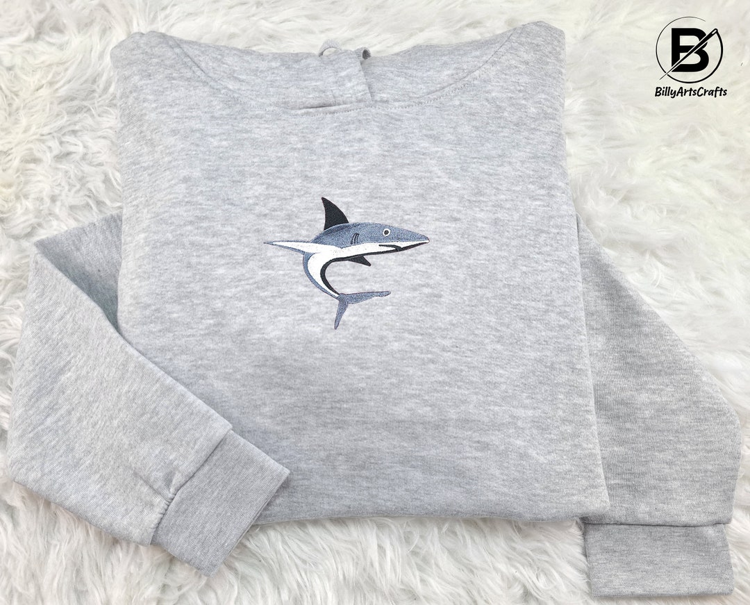 Shark Hoodie, Embroidered Shark Fish Design Sweatshirt, Ocean Sea Life ...