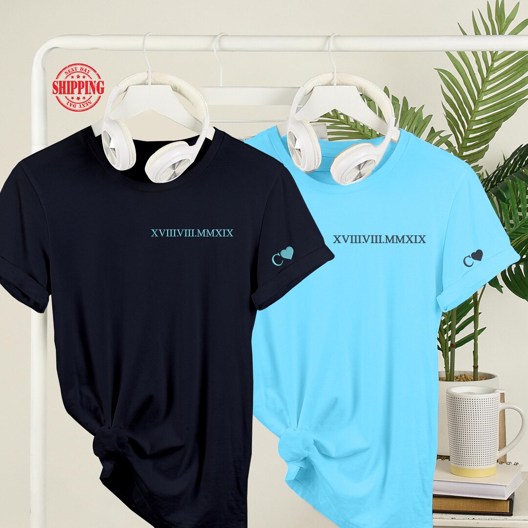 Personalised Initials Couple Matching Shirt, Embroidered Roman Numeral ...