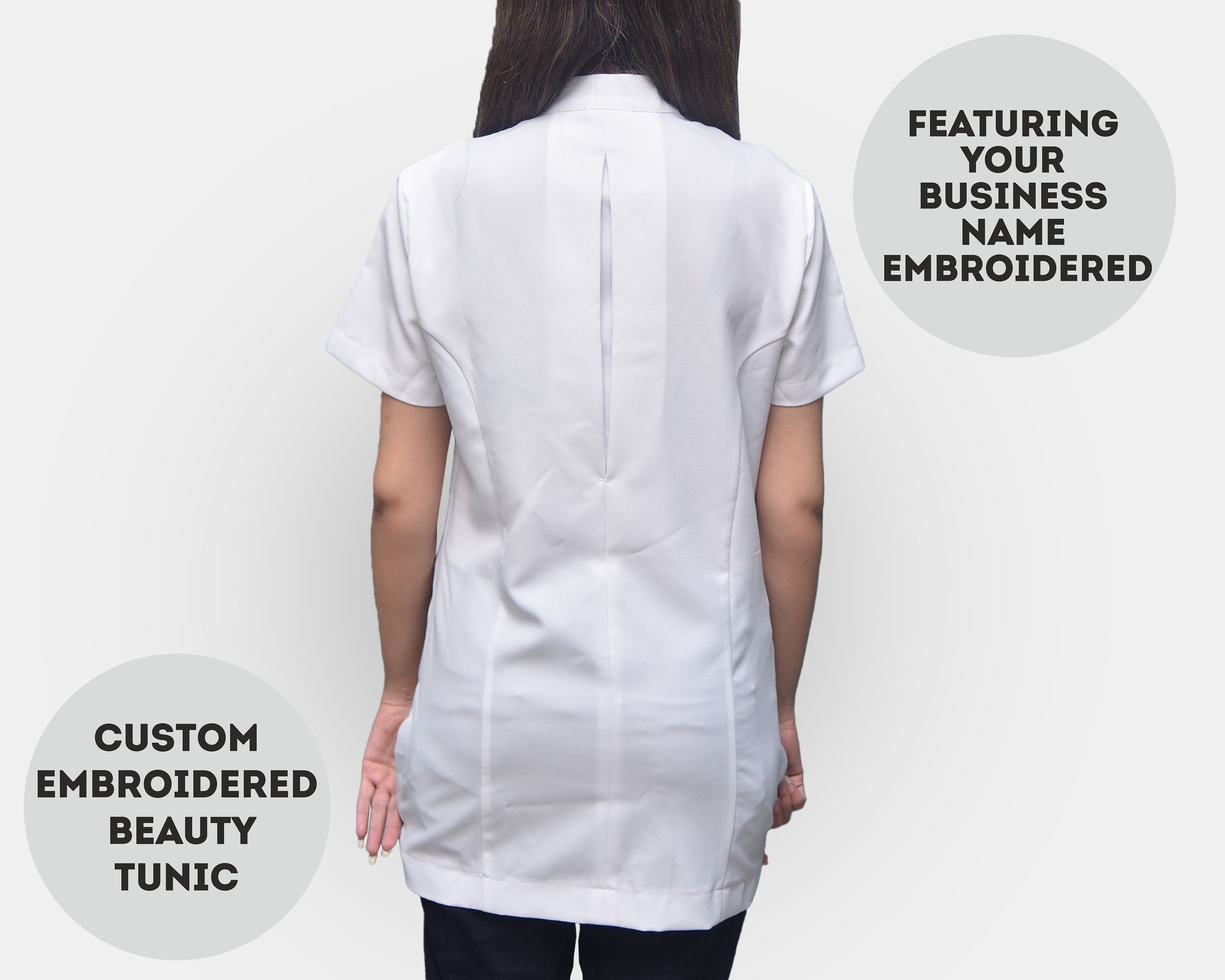 Custom Embroidered Beauty Tunic With Logo or Text, Personalised Salon ...