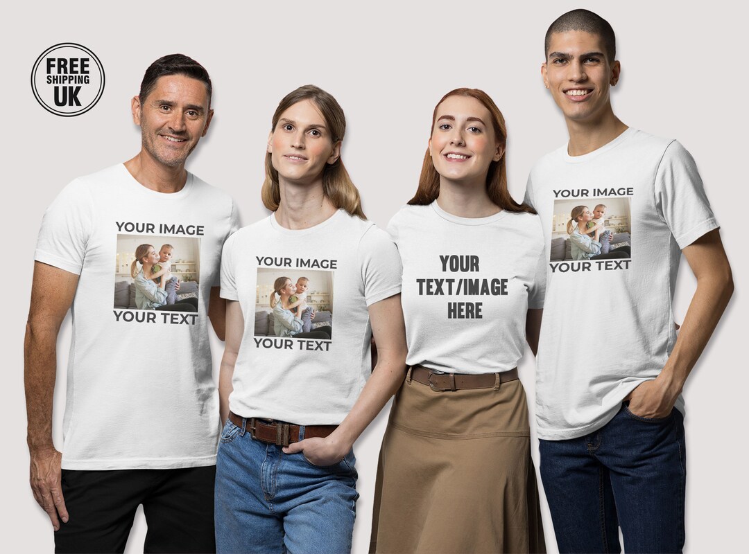 Personalised Text & Image Tee Shirt, Custom Family Photo Printed T ...
