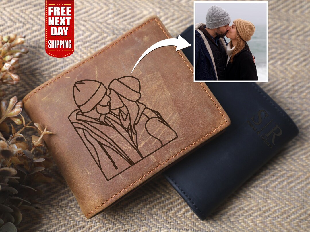 Personalised Couple Photo Engraved Wallet, Picture Portrait Leather ...