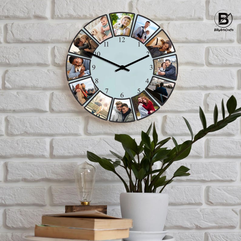 Custom Photos Printed Glass Clock, Personalised Family Photos Wall ...