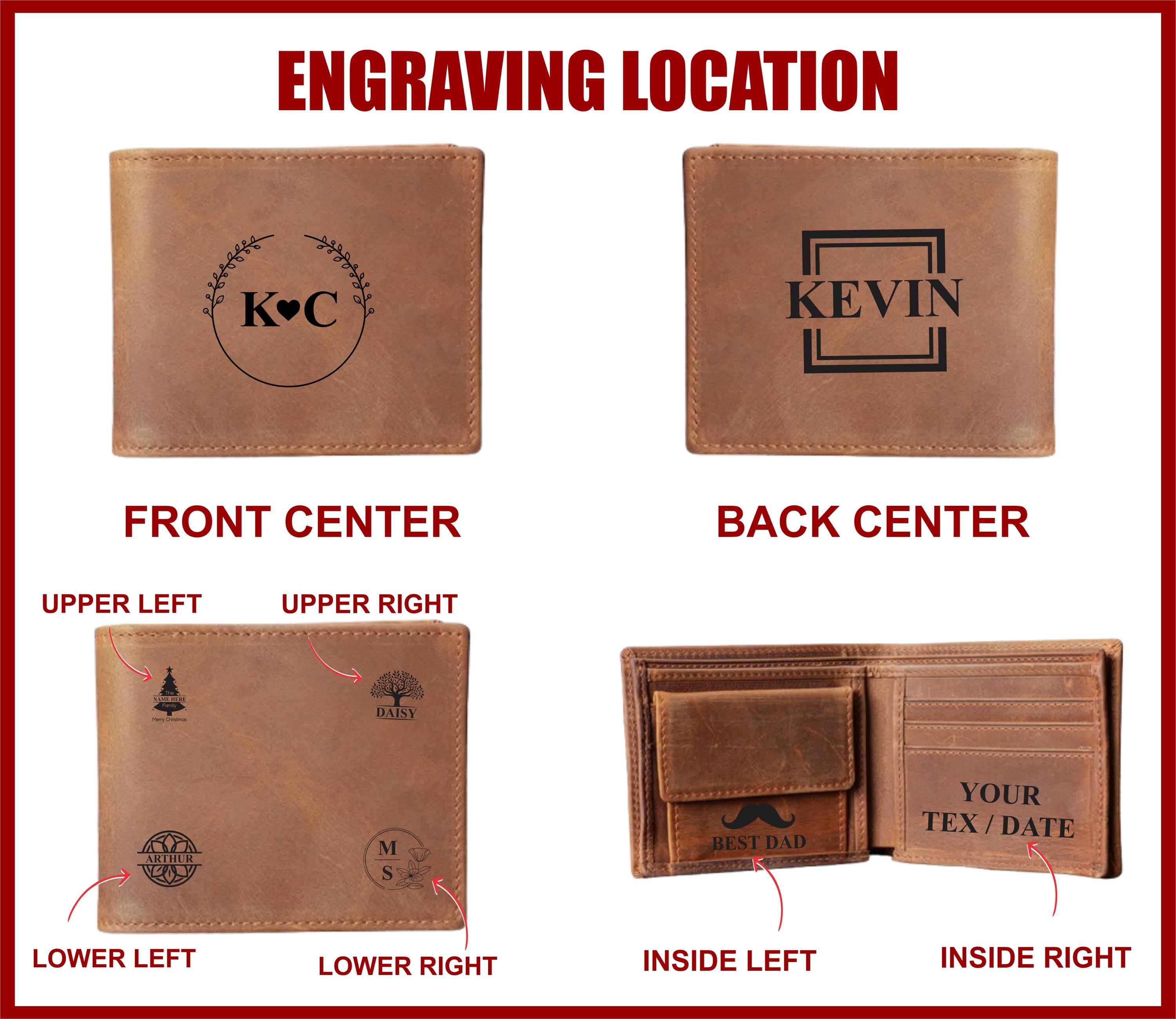 Custom Photo Portrait Engraved Leather Wallet, Personalised Name & Text ...