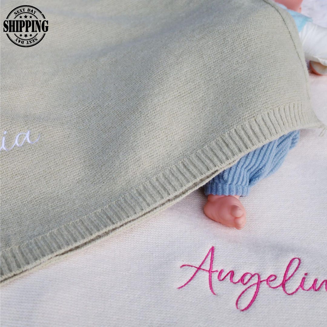 Personalised Knitted Baby Blanket, Custom Embroidered Baby Boy Blanket ...