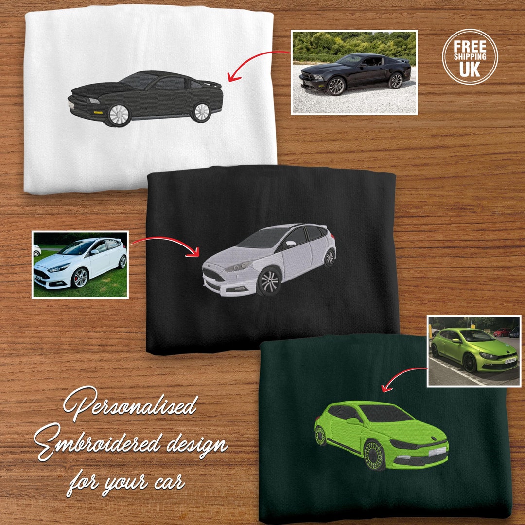 Custom Embroidered Car Portrait Hoodie, Car Drawing Sketch From Photo ...