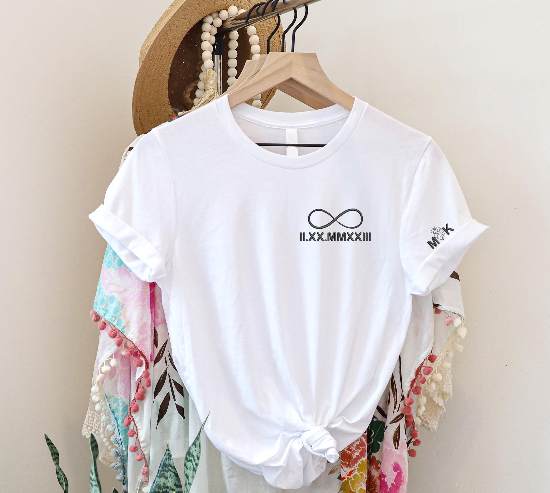 Embroidered Infinity Symbol Shirt, Personalised Roman Numeral Date ...