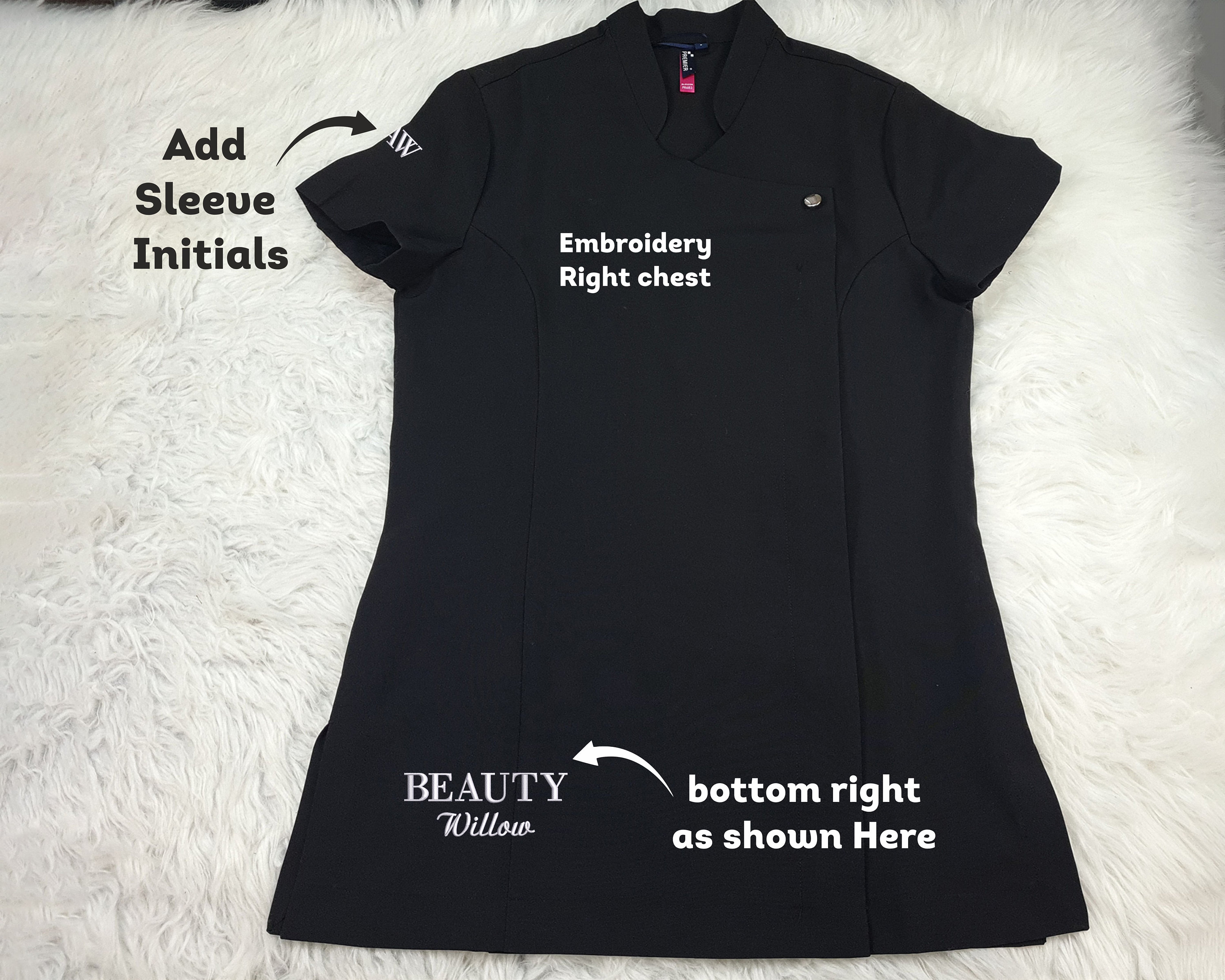 Custom Embroidered Beauty Tunic With Logo or Text, Personalised Salon ...