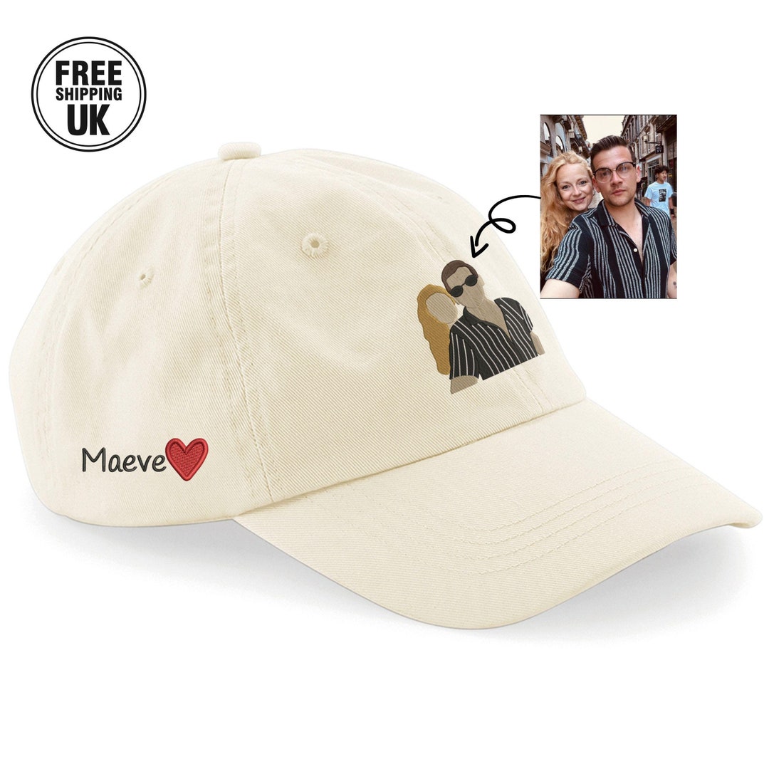 Personalised Couple Photo Portrait Hat, Embroidered Drawing Sketch From ...