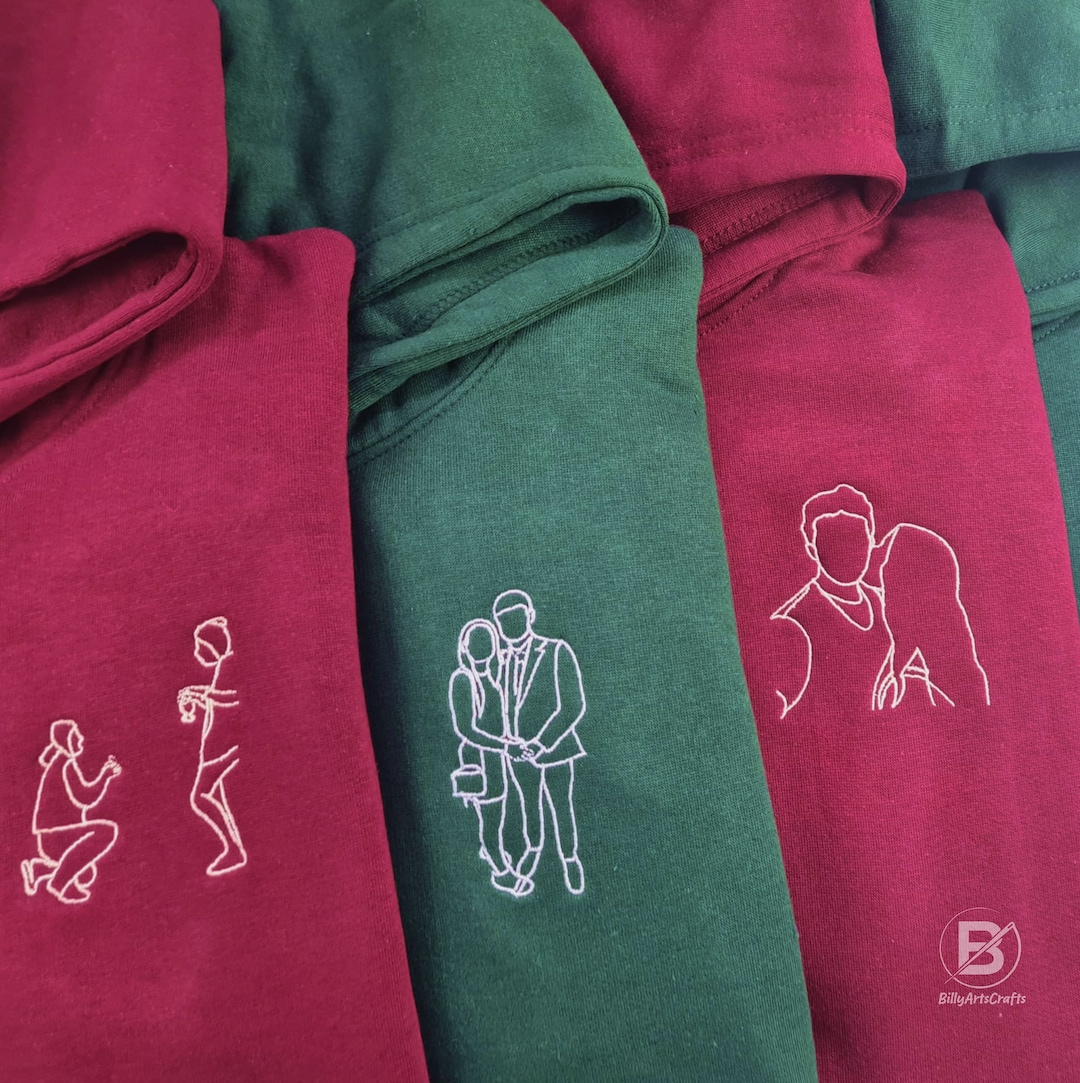Personalised Photo Hoodies for Friend, Embroidered Sketch From Portrait ...